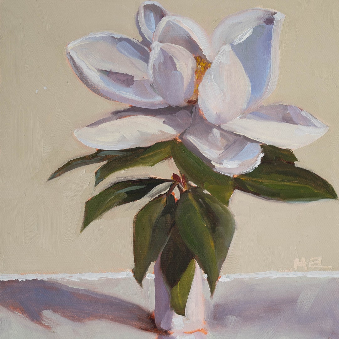Square Magnolia Art PRINT of Oil Painting on Paper, Floral Still Life ...