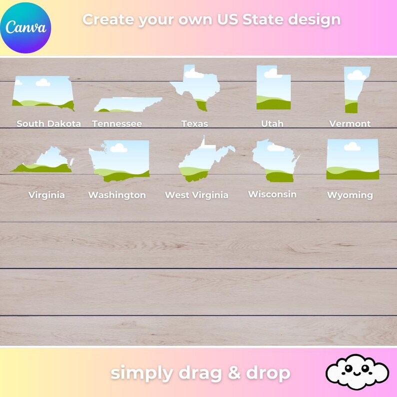 50 US States Editable Canva Templates - United States Map Bundle - Drag ...