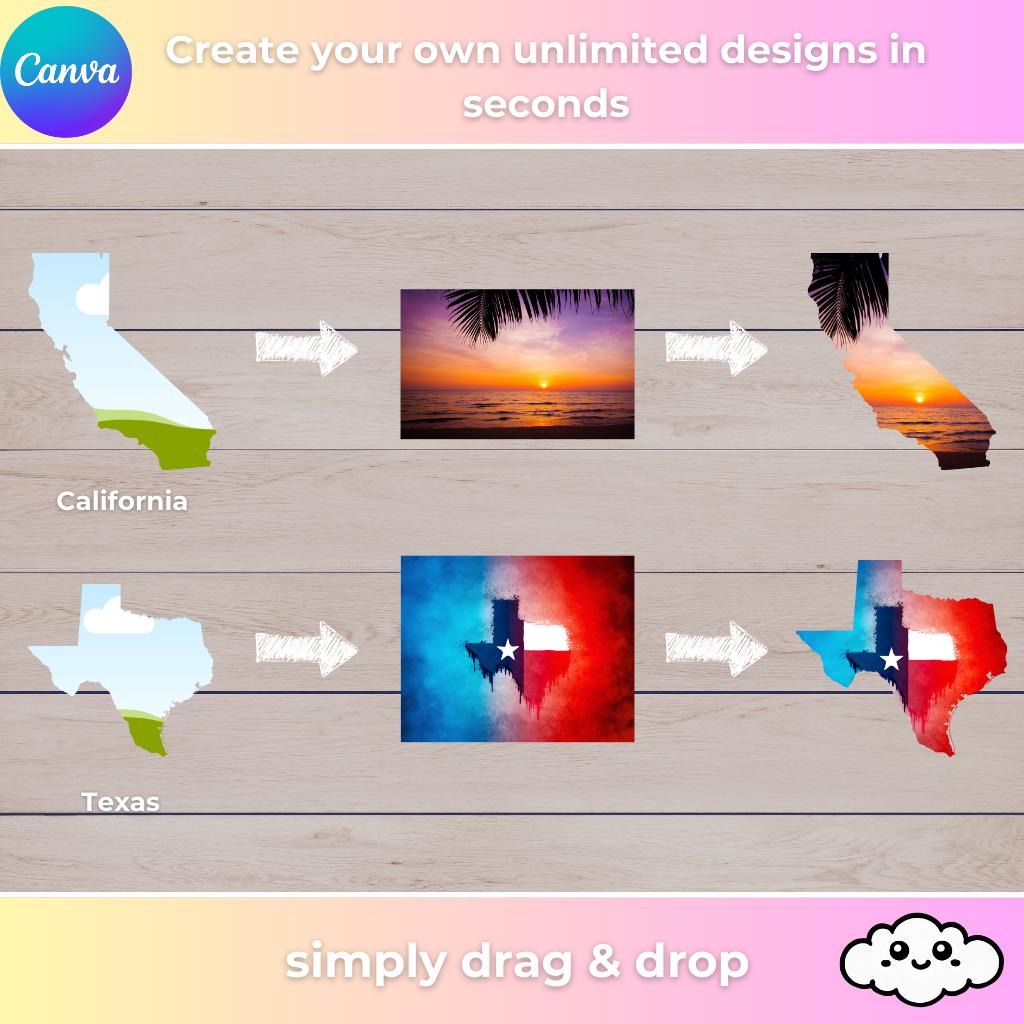 50 US States Editable Canva Templates - United States Map Bundle - Drag ...