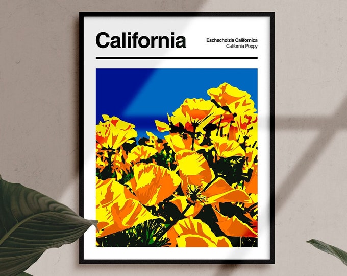 California Poppy and Wildflowers Print | Orange Floral Wall Art Poster ...