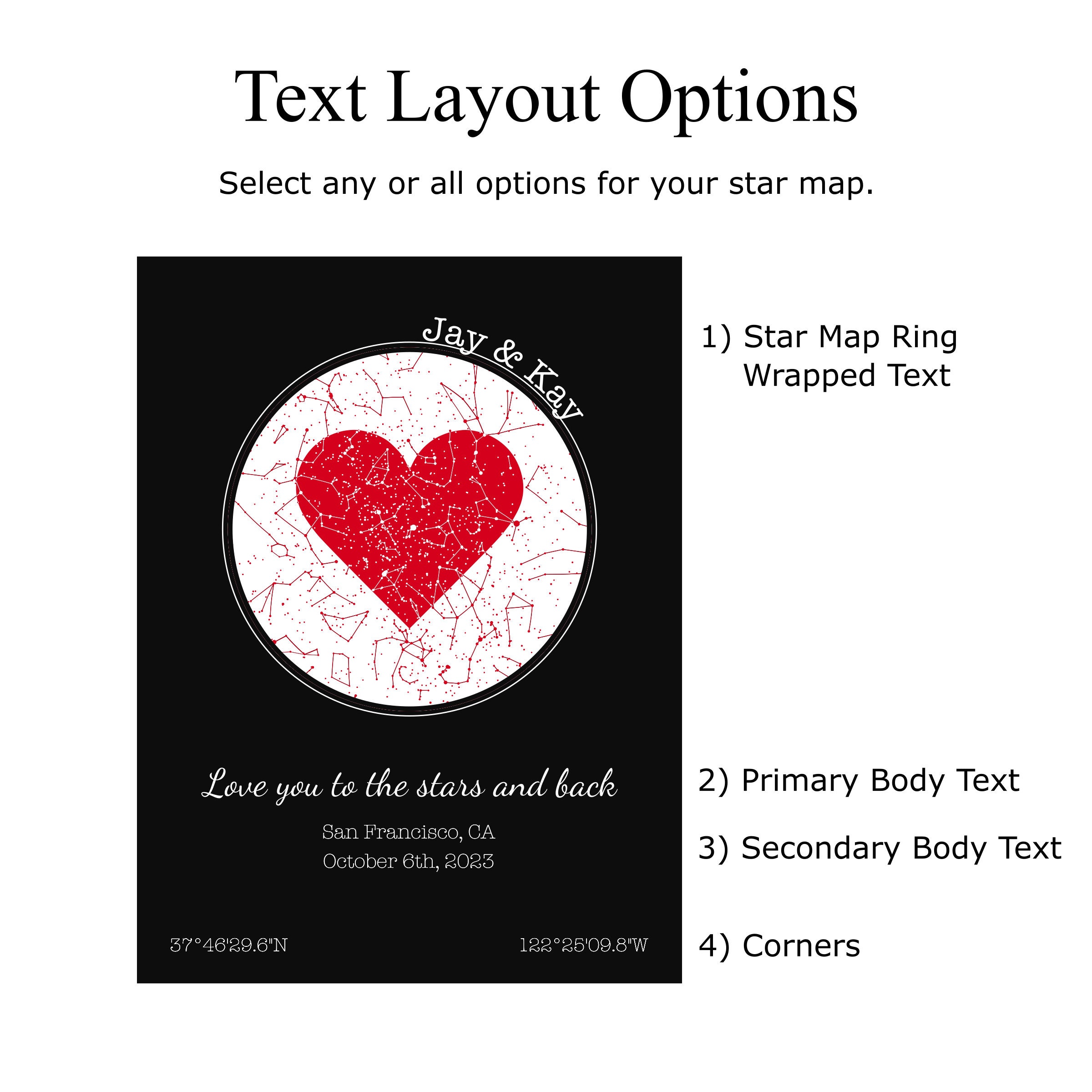 Red Heart Starmap - Custom Heart Star Map - Star Chart - Night Sky ...