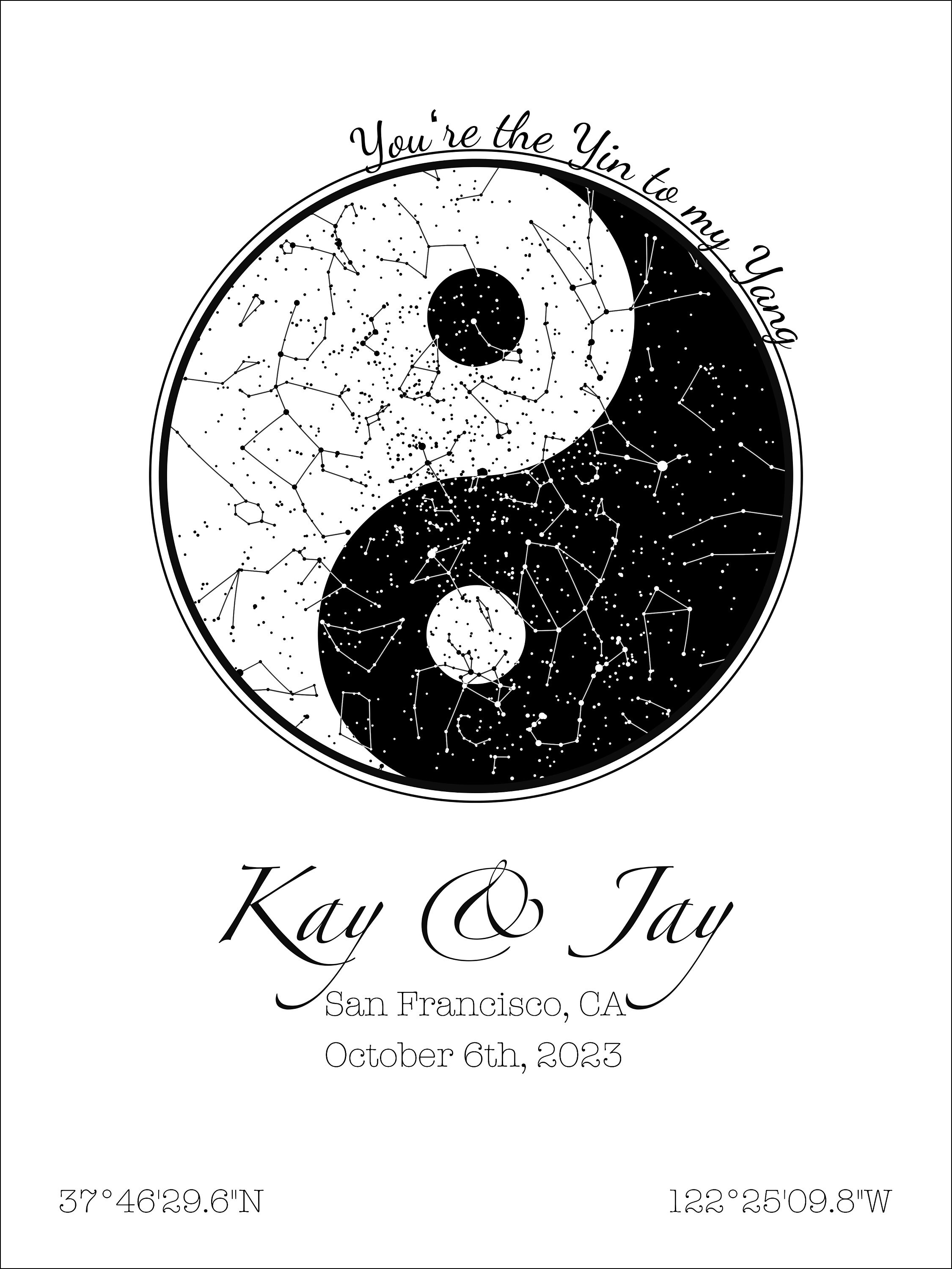 Yin & Yang Star Map - Custom Yinyang Star Chart - Personalized Yin-yang ...