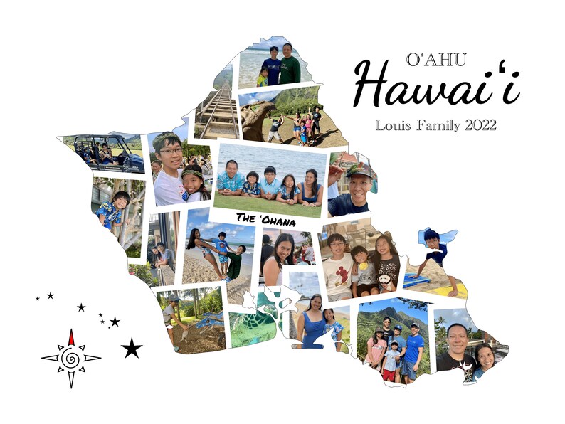 Oahu · Hawaii Island State Map Photo Collage - Personalized Map Print ...