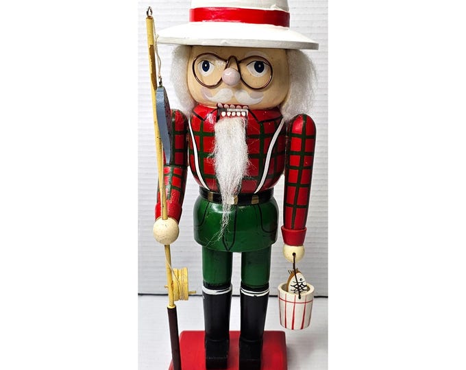 Fisherman Nutcracker With Pole & Bucket - Handcrafted Wooden Decor ...