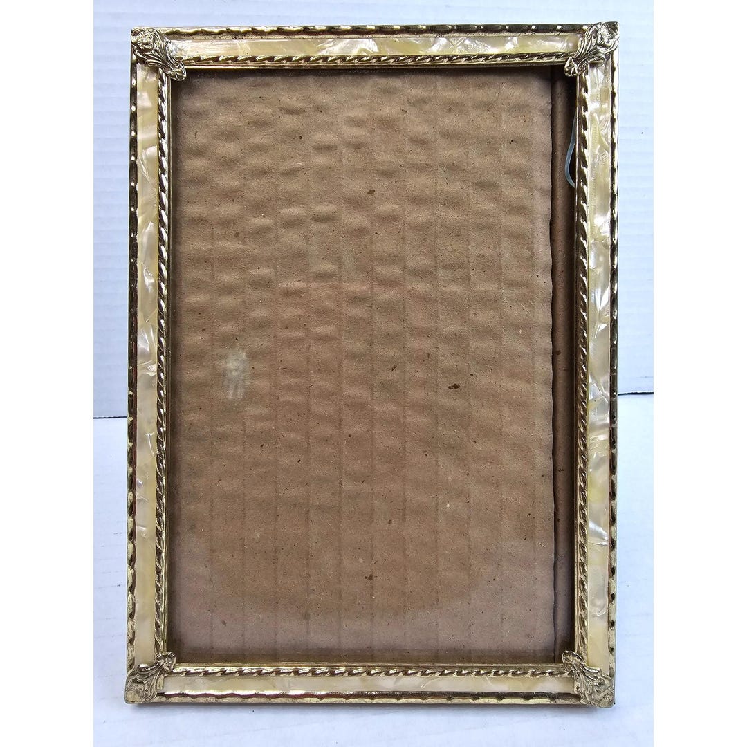 Vtg Picture Frame Mother Pearl Gold Brass Glass Old Hollywood Regency ...
