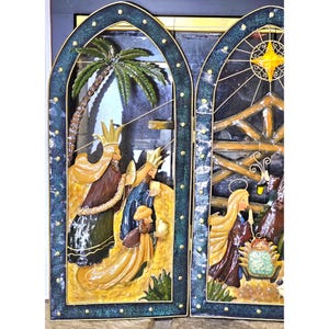 Hand-painted Metal Fireplace Nativity Scene Triptych Art Panel ...
