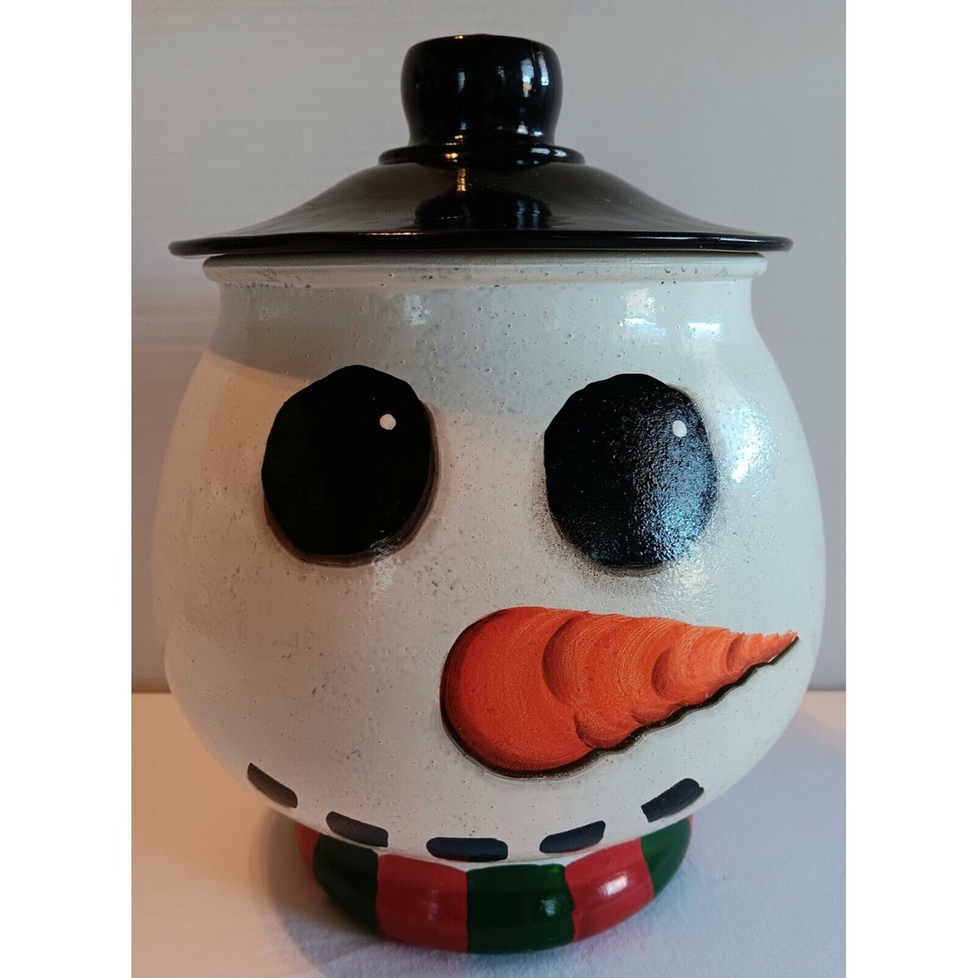 Glass Snowman Face Hand Painted Round Large Winter Christmas Lidded ...
