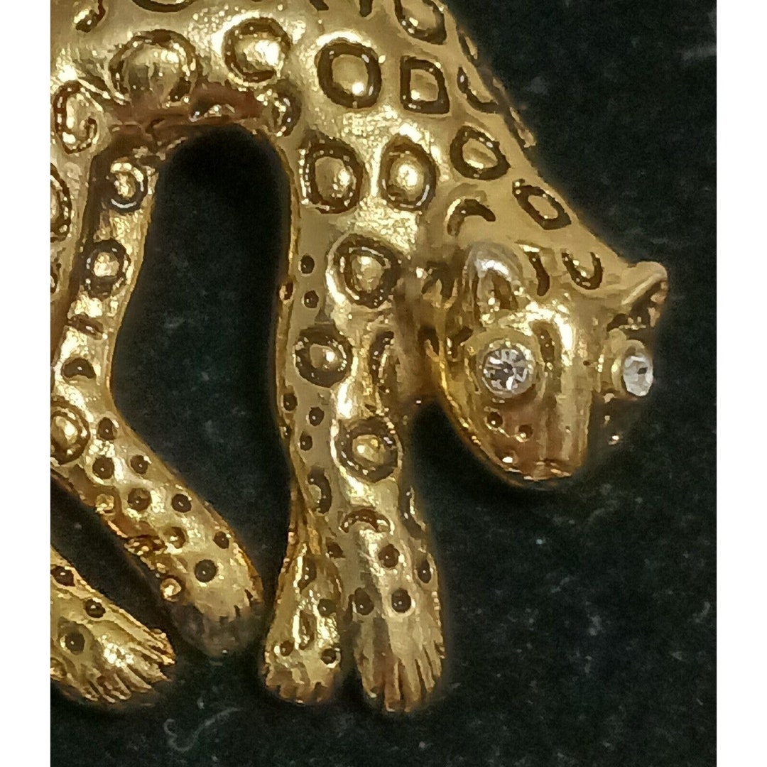 Vintage 80s Leopard Brooch Pin Gold Tone Metal Moveable Tail Big Cat ...