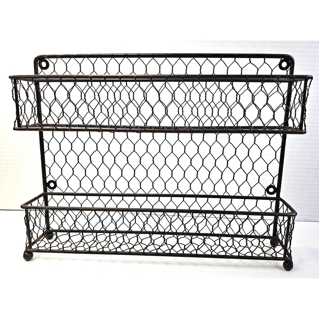 Black Metal Chicken Wire Wall-mounted Storage Rack With Two Shelves ...