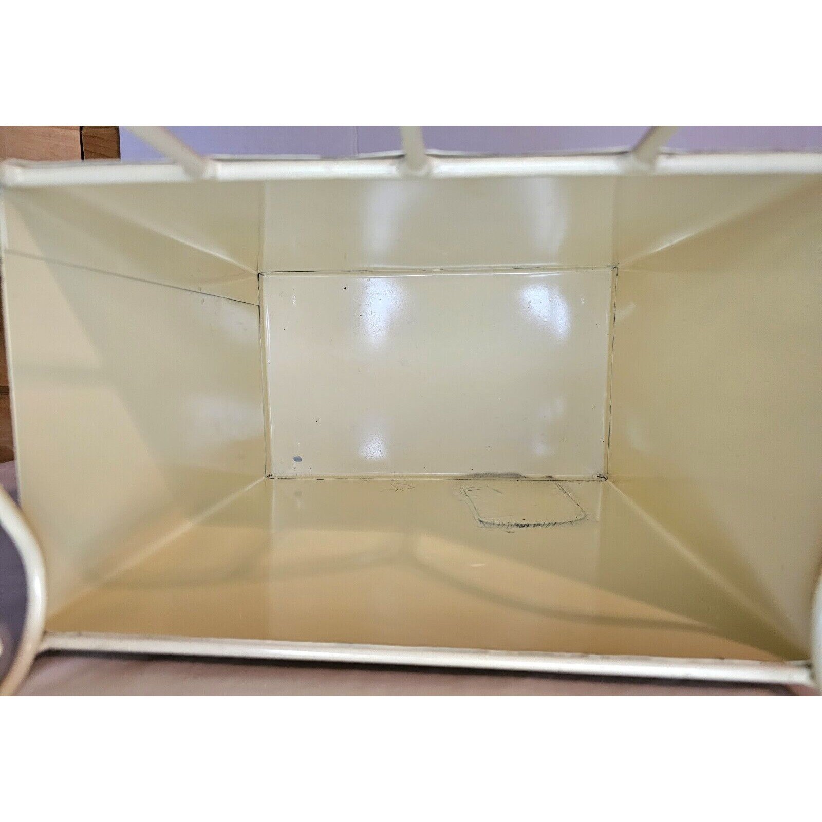 MCM Vintage Metal Decorative Trash Can Heavy Duty Cream/yellow 15.5x11 ...