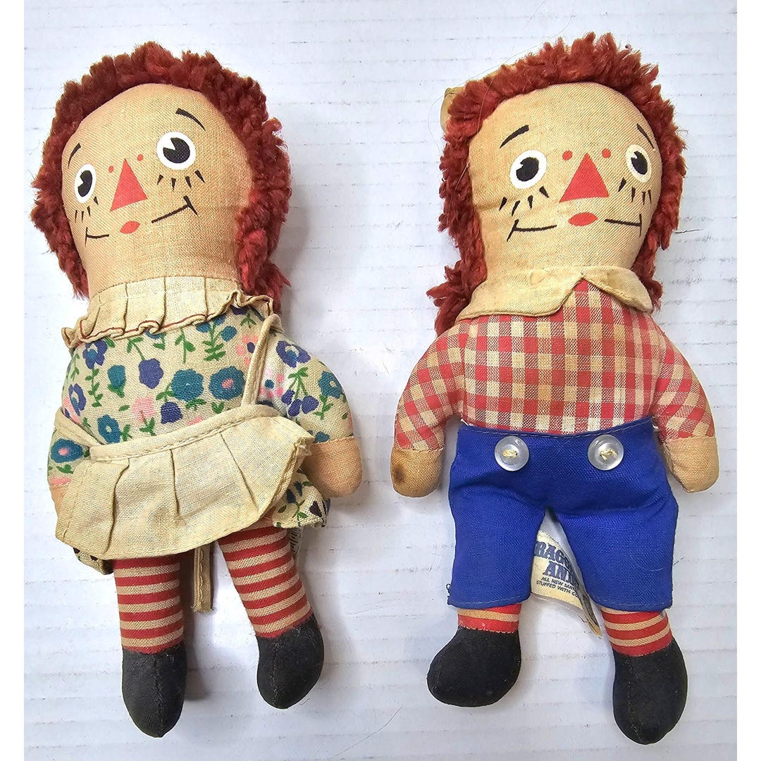 Knickerbocker Raggedy Ann Andy Vintage Dolls Set Handmade Cloth Stuffed ...