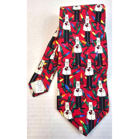 Vintage Dilbert Christmas Lights Silk Tie By RM Style… - Gem