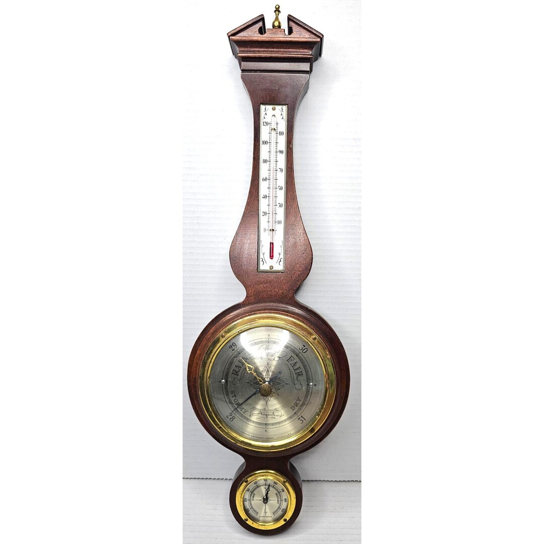 Vintage Wood Aneroid Barometer & Hygrometer Thermometer Weather Station ...