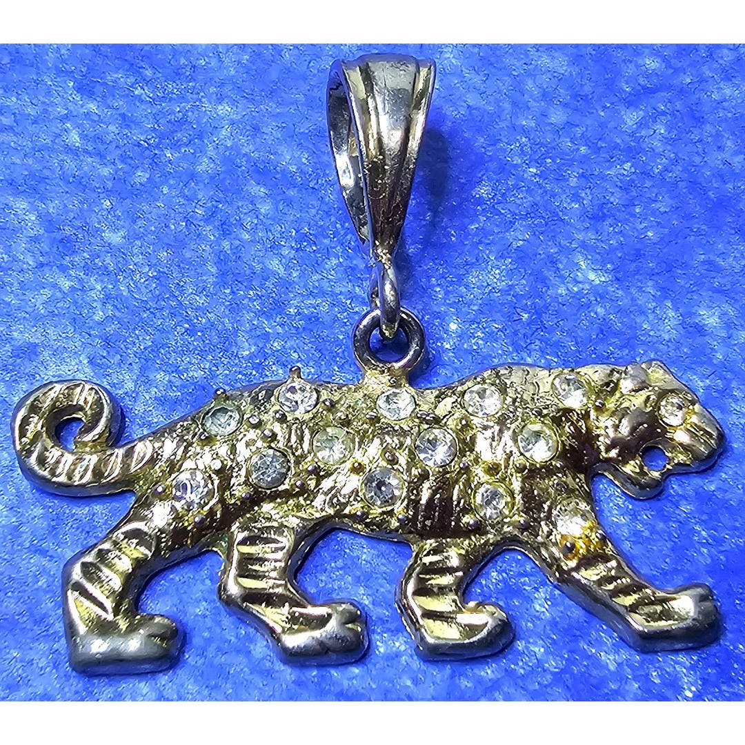 Gold Tone Leopard Pendant With Clear Rhinestones Accent - Etsy