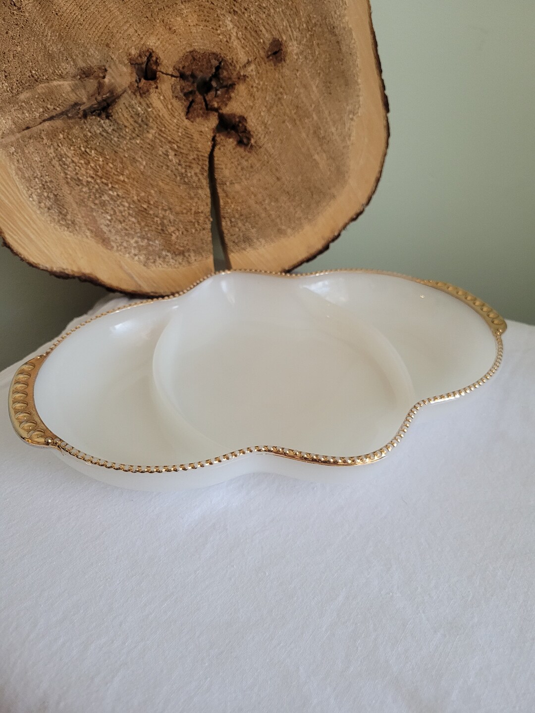 Vintage Fire King Divided Serving Dish: 22K Gold Rim Trinket Dish - Etsy