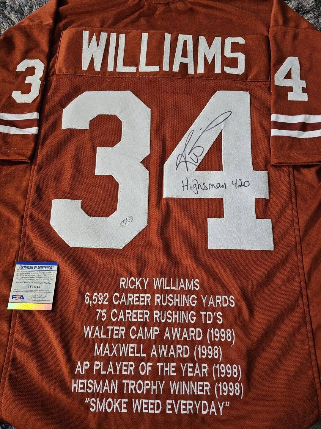 Ricky Williams Autographed Signed Jersey PSA/DNA COA Texas - Etsy