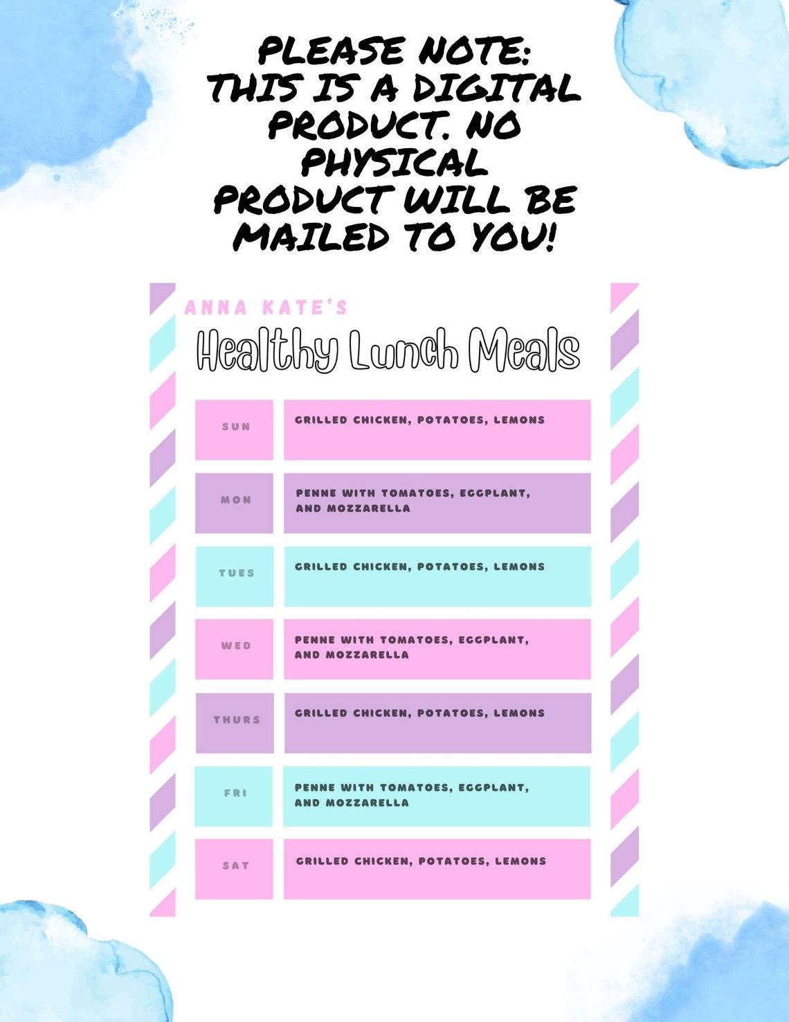 Digital Lunch Plan Sheet, Digital Food Plan Sheet, Digital Meal Sheet ...