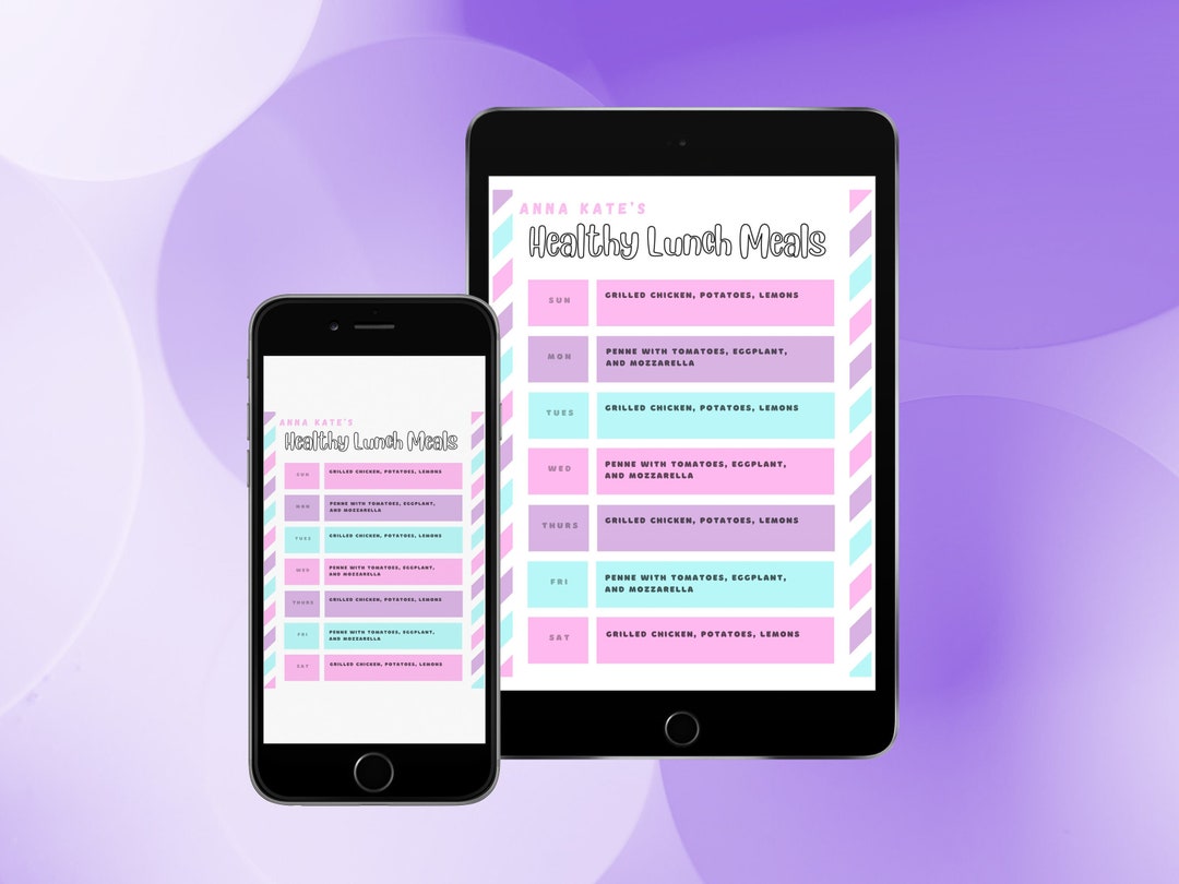 Digital Lunch Plan Sheet, Digital Food Plan Sheet, Digital Meal Sheet ...