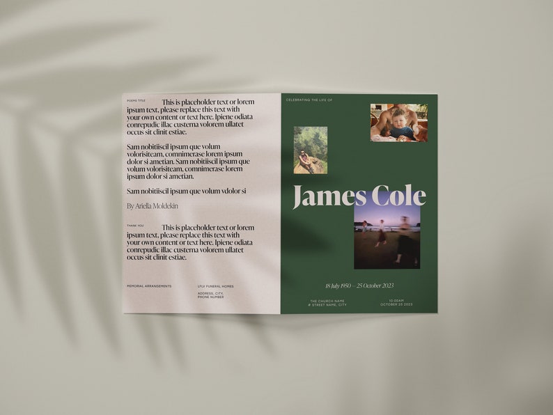 Indesign Editable Funeral Program Template Obituary - Etsy