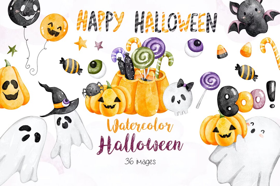 Halloween Watercolor Clipart Ghost Clipart Halloween Png - Etsy
