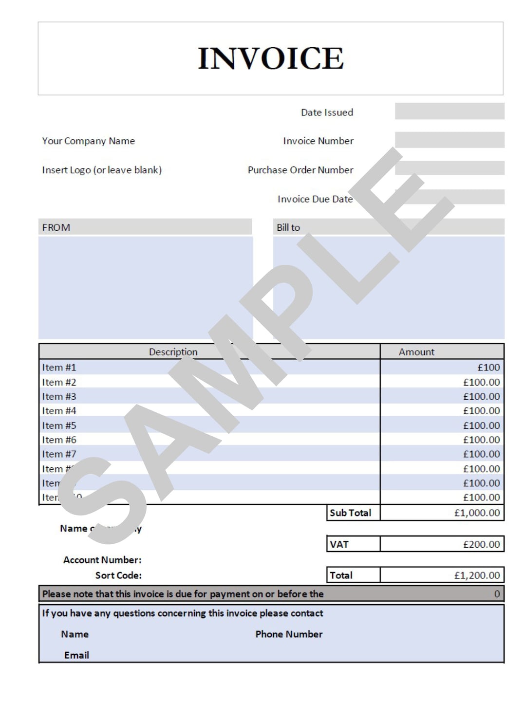 Invoice Template Editable (UK) - Etsy