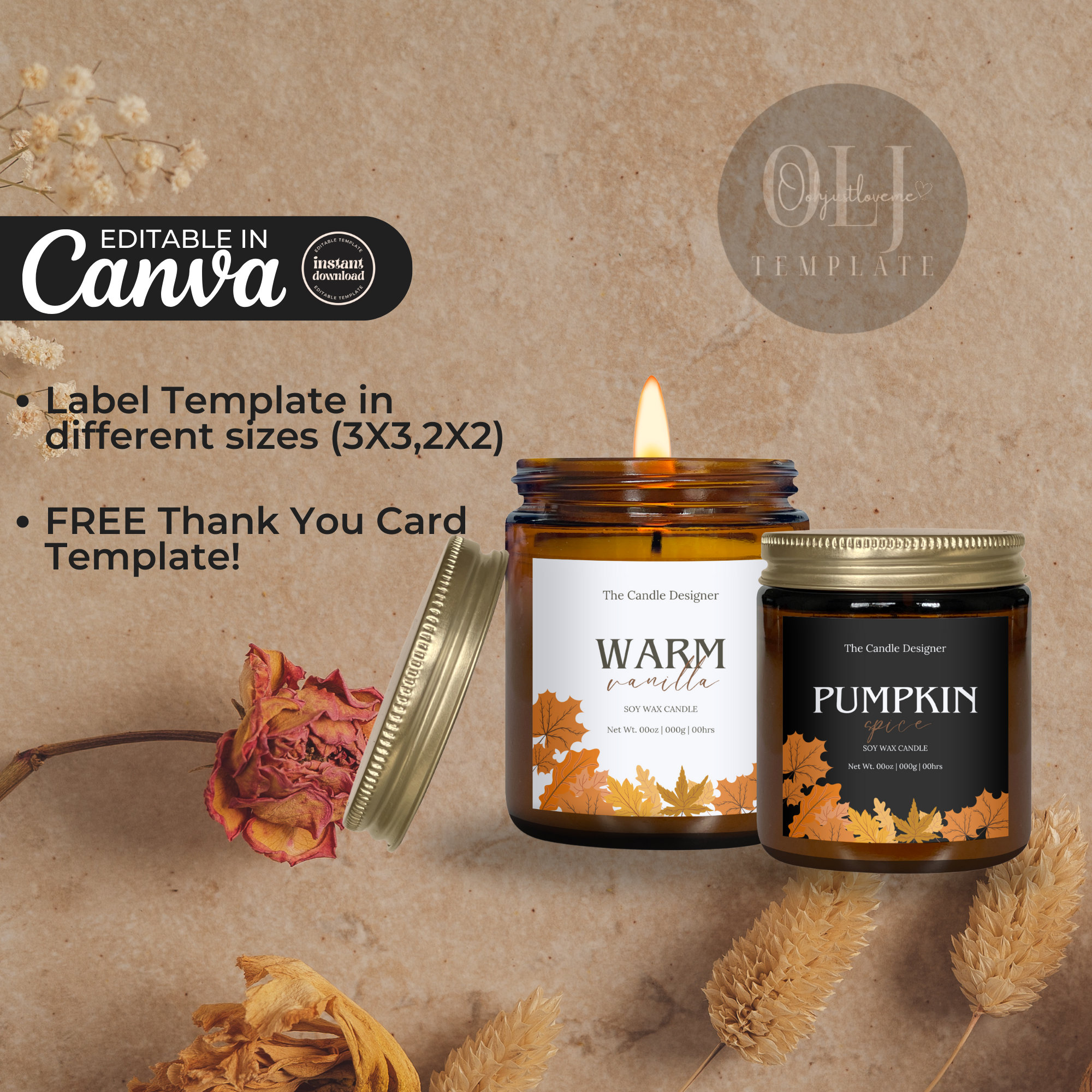 Printable Candle Labels Template Canva, Editable Label Template for ...