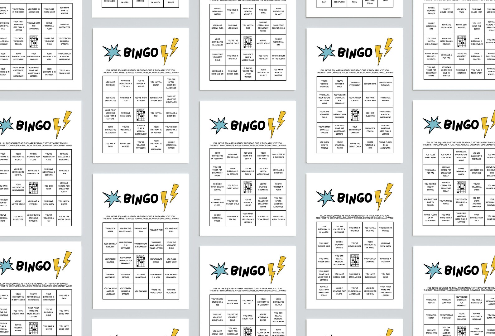 50 Kids Bingo Game Cards, Printable, Rainy Day Kids Games, Icebreaker ...