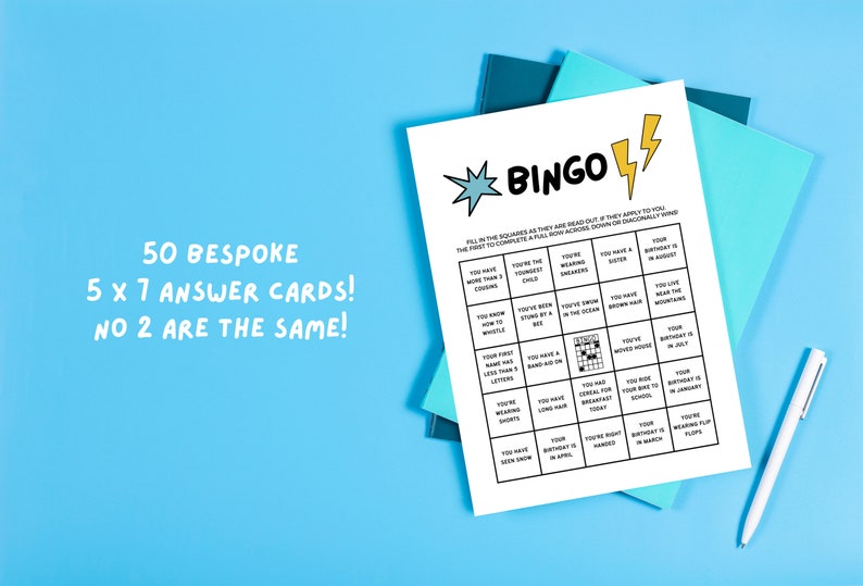 50 Kids Bingo Game Cards, Printable, Rainy Day Kids Games, Icebreaker ...