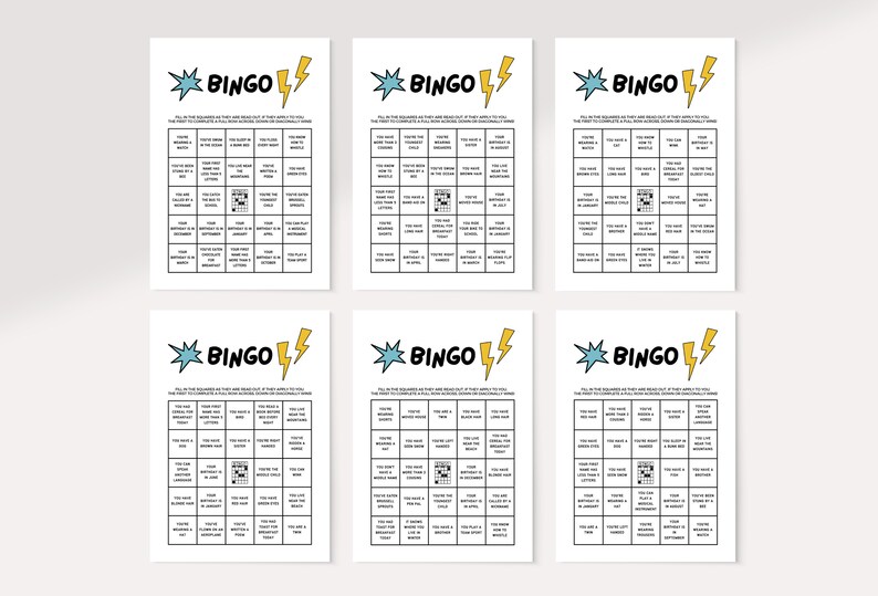50 Kids Bingo Game Cards, Printable, Rainy Day Kids Games, Icebreaker ...
