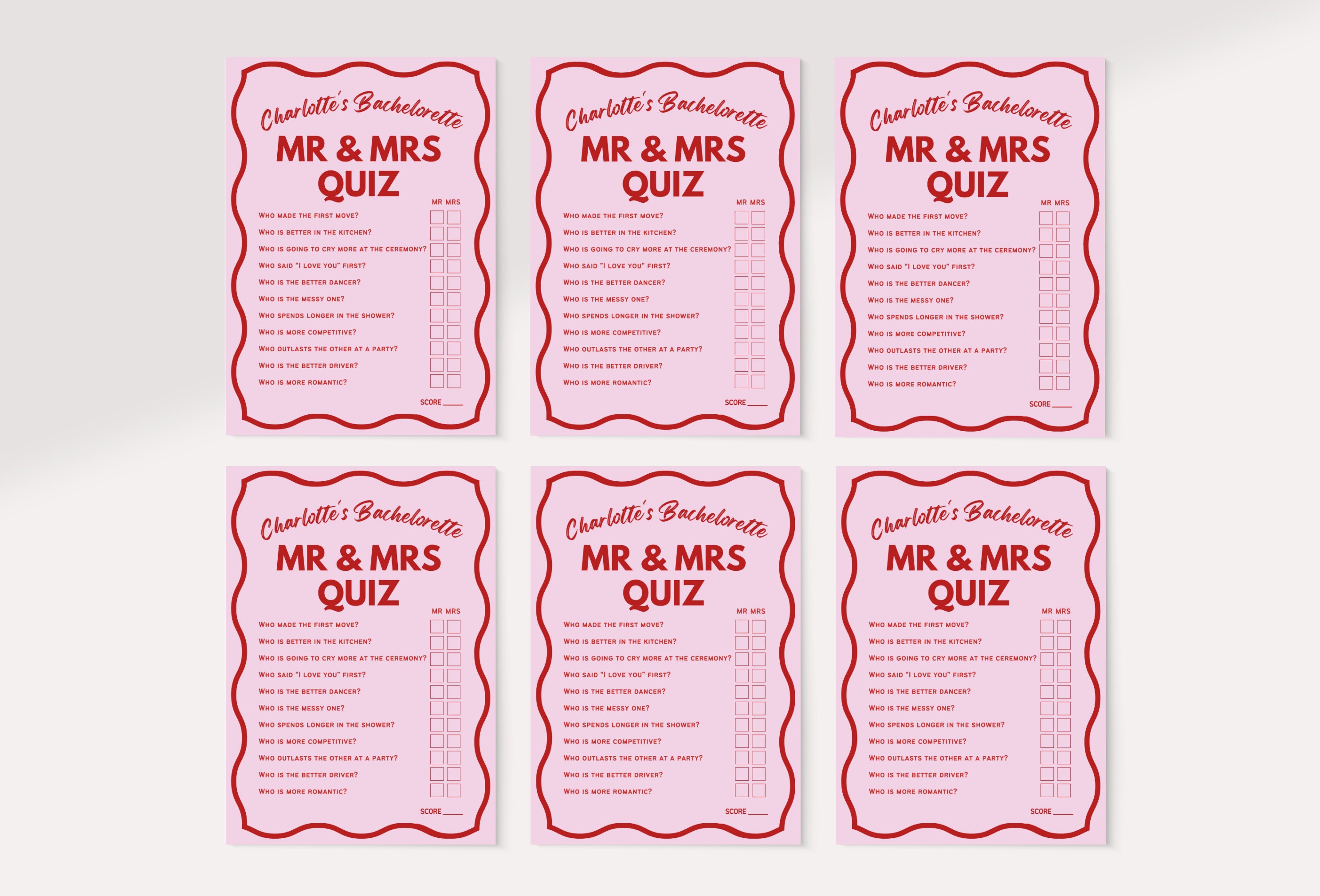 Mr and Mrs Quiz Game: Pink & Red Bachelorette Party (edit With Canva ...