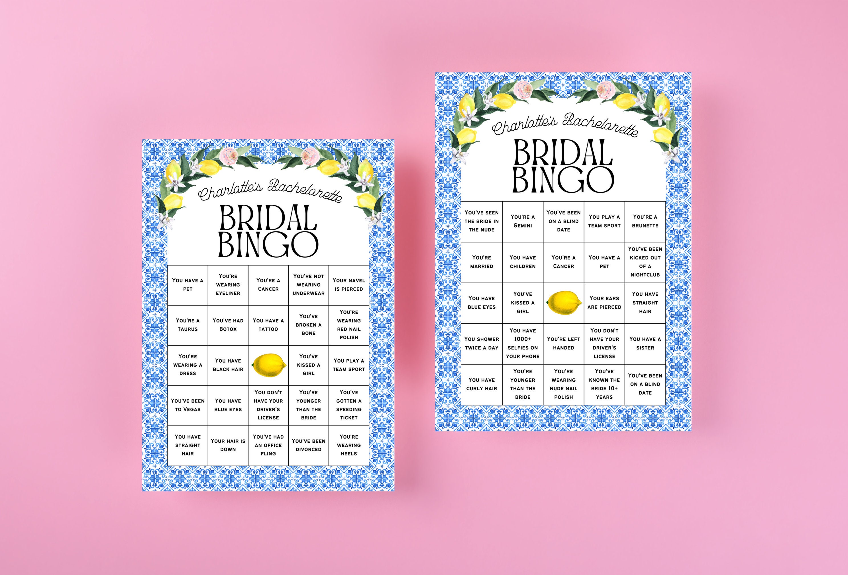 50 Bachelorette Bingo Game Cards, Hens Party Games, Mediterranean Blue ...
