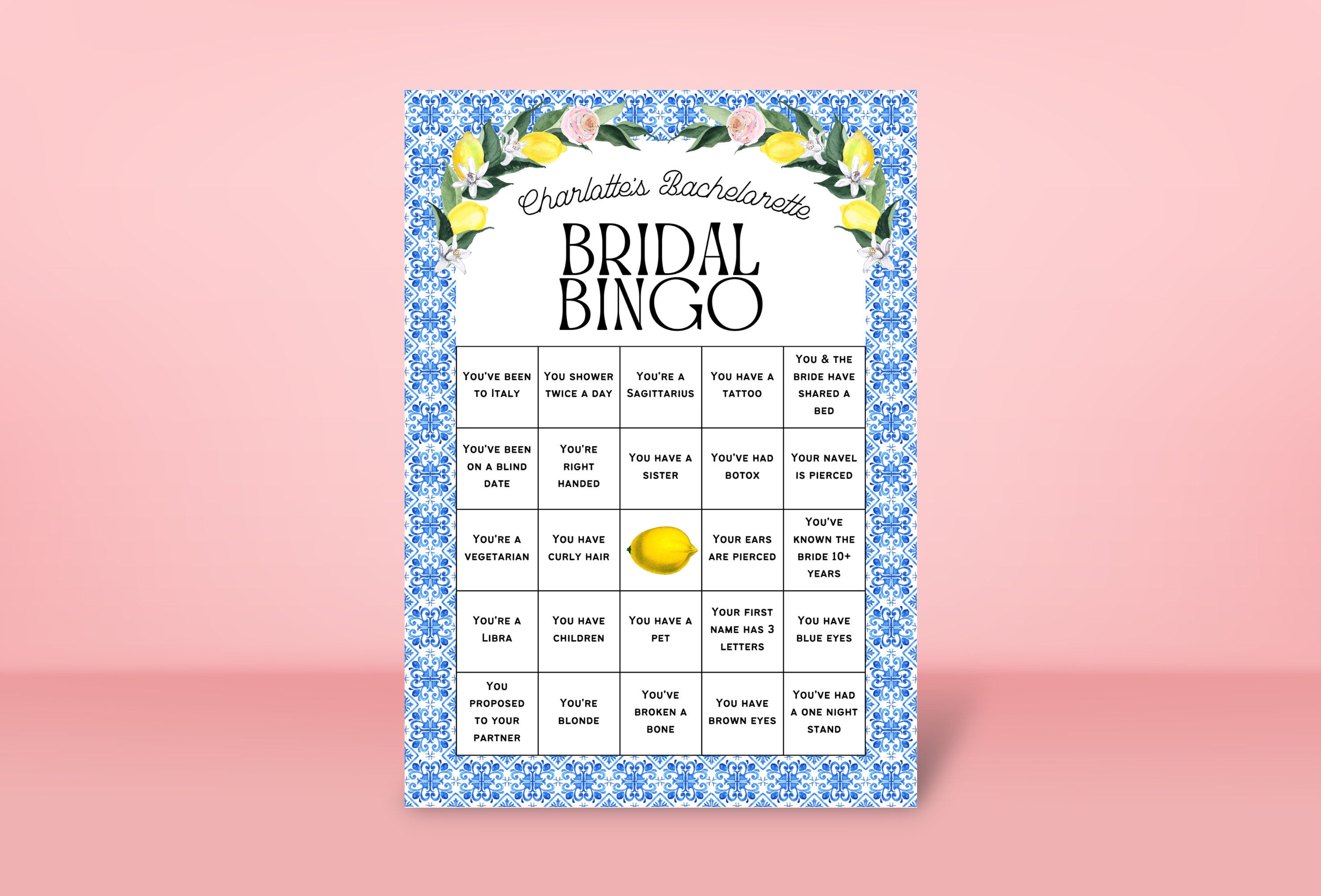 50 Bachelorette Bingo Game Cards, Hens Party Games, Mediterranean Blue ...