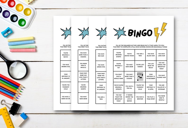 50 Kids Bingo Game Cards, Printable, Rainy Day Kids Games, Icebreaker ...