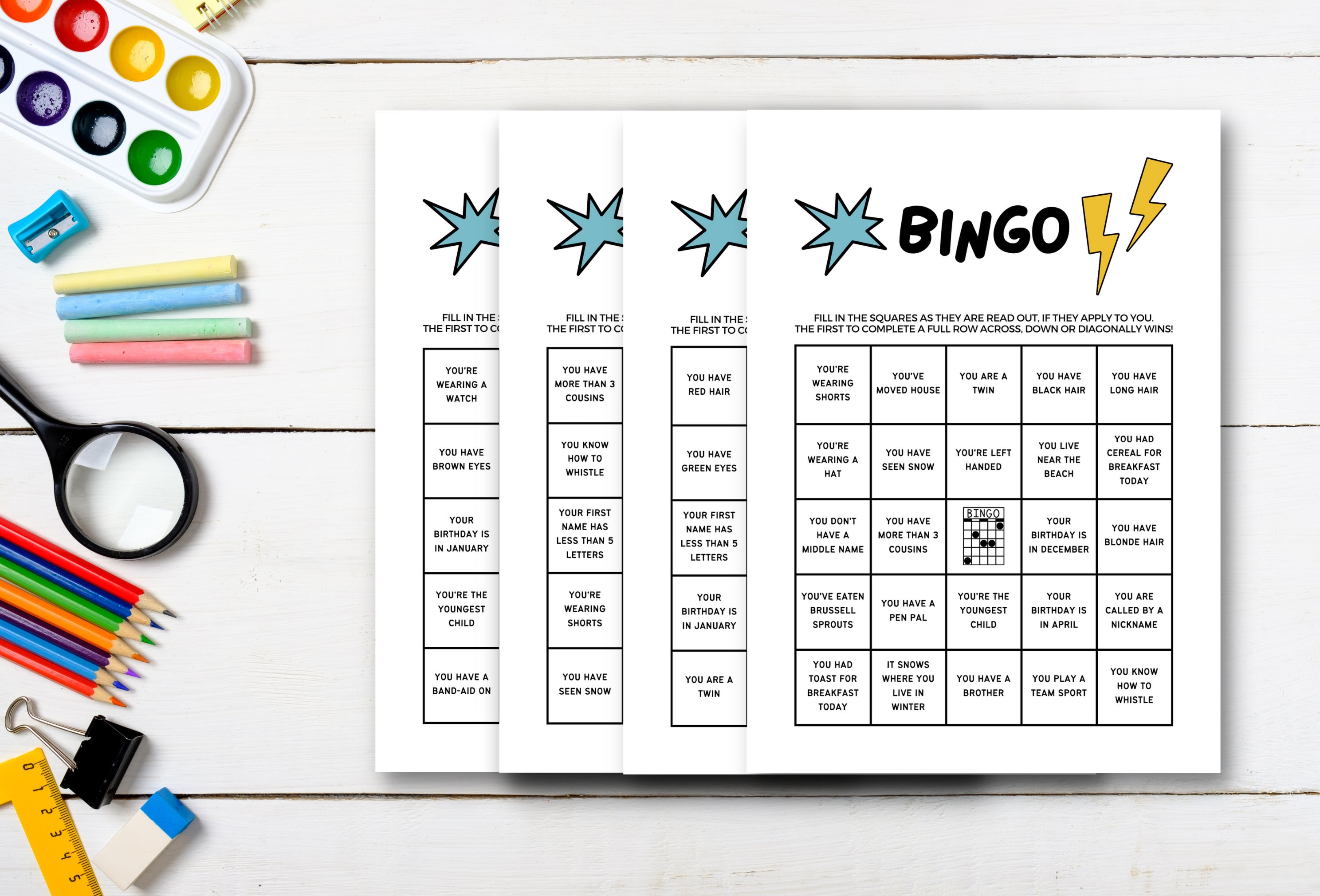 50 Kids Bingo Game Cards, Printable, Rainy Day Kids Games, Icebreaker ...