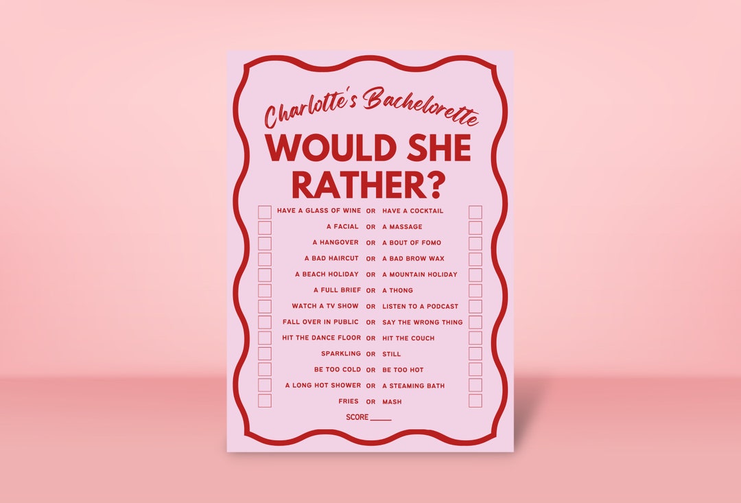 Would She Rather Bachelorette Game: Pink & Red, Editable in Canva ...