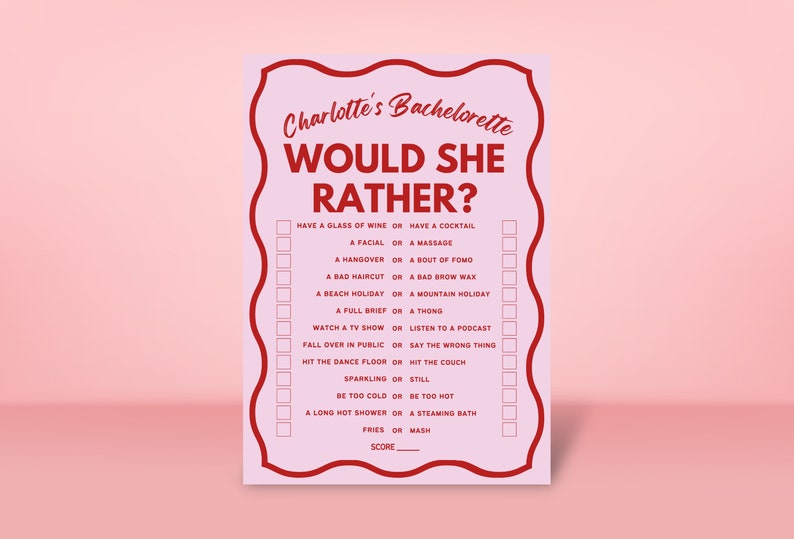 Would She Rather Bachelorette Game: Pink & Red, Editable in Canva ...