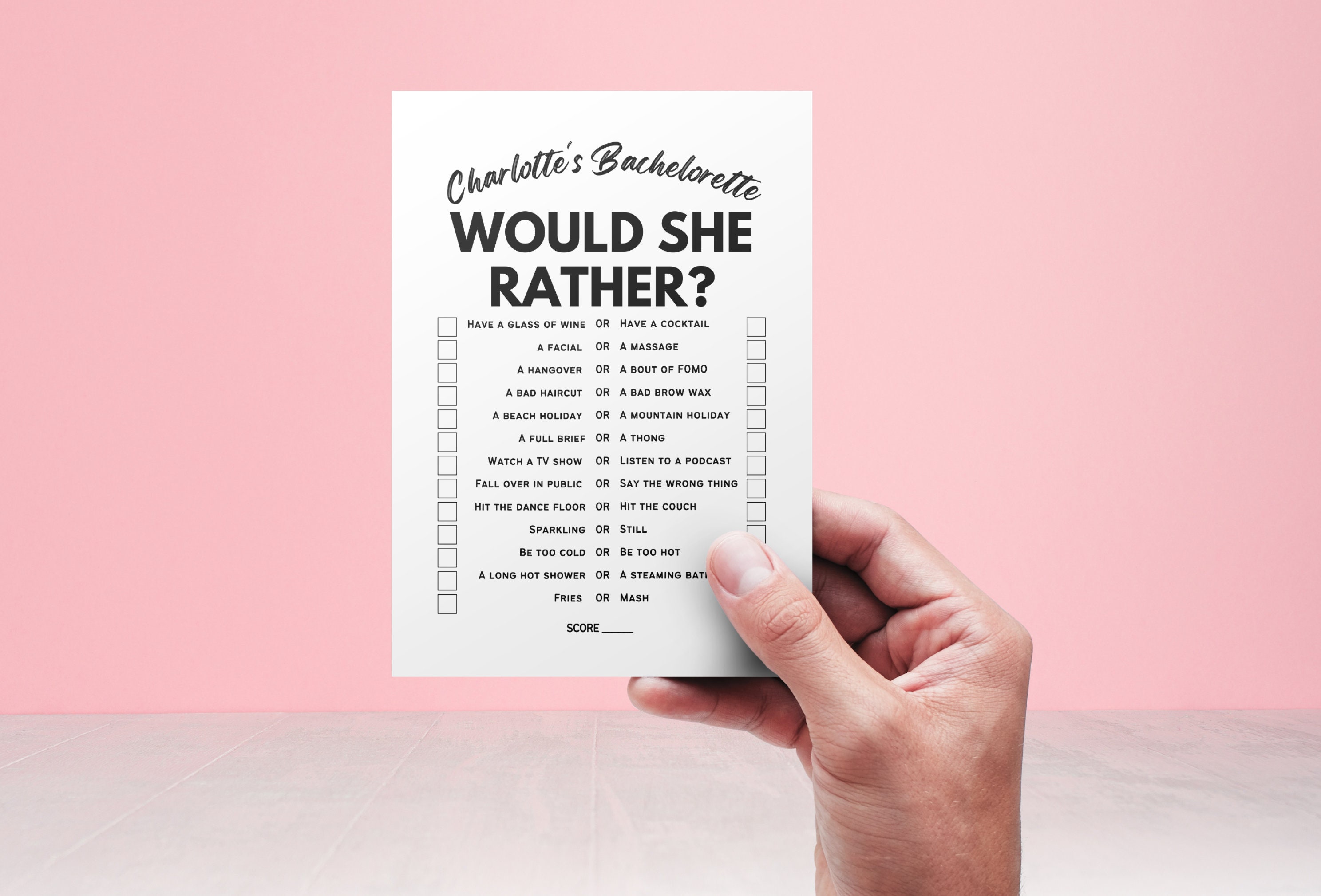 Would She Rather Game, Printable, Minimalist, Edit With Canva ...