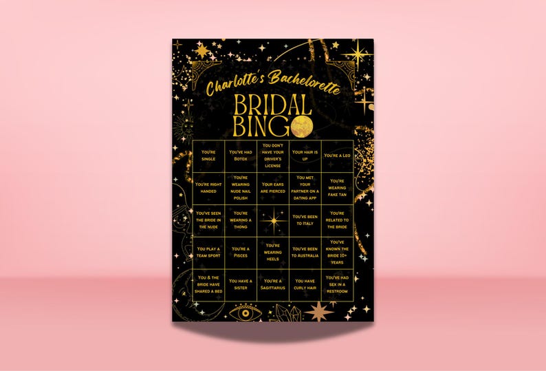 50 Bachelorette Bingo Game Cards, Celestial, Printable, Edit With Canva ...