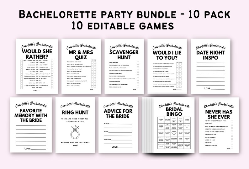 Bachelorette Party Games Bundle, Minimalist, Printable, Edit With Canva ...