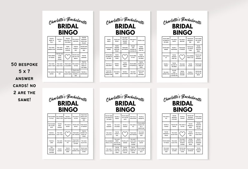 Bachelorette Bingo Game: Minimalist Bridal Shower, Hens Party ...