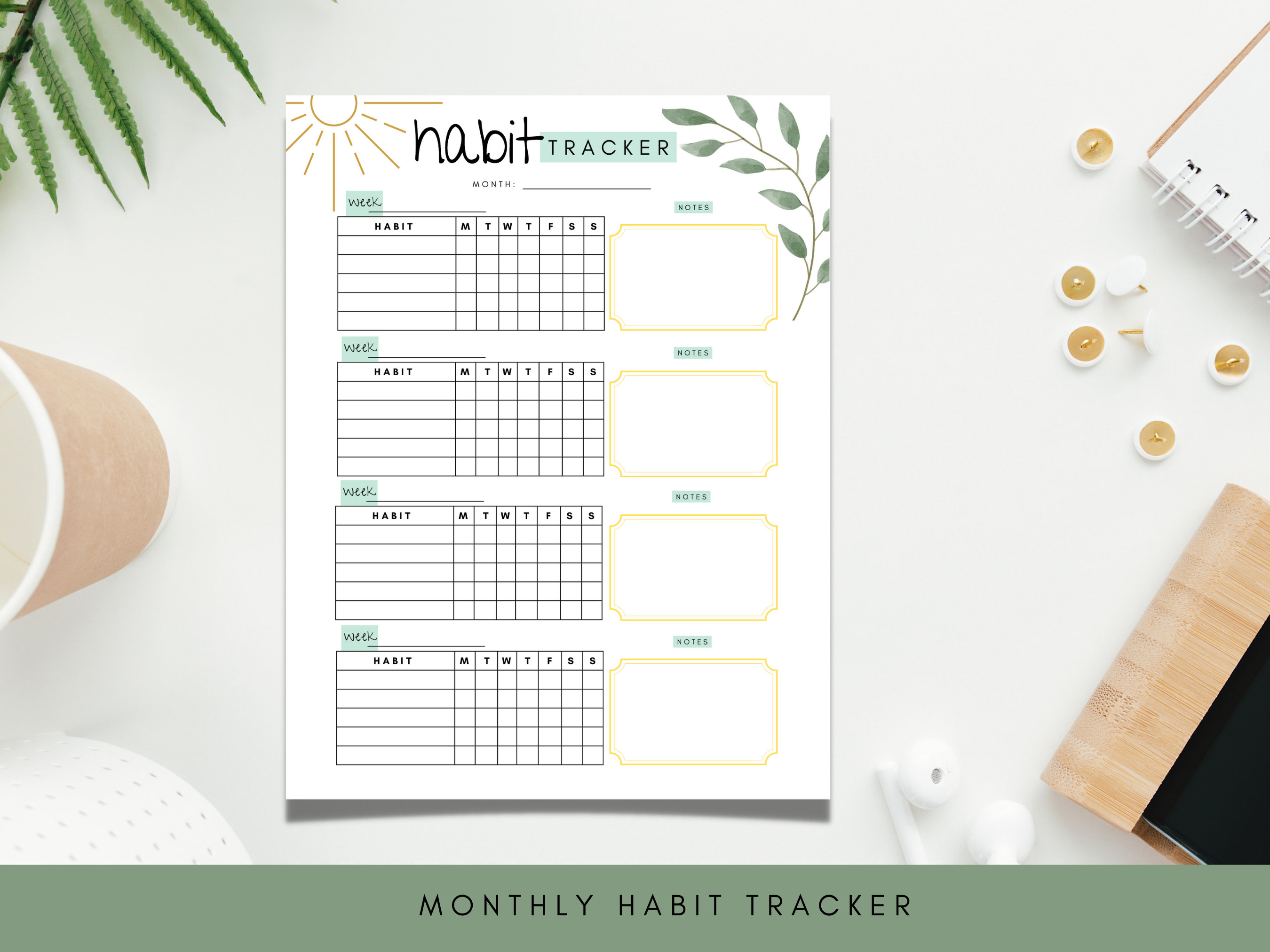 Habit Tracker, Printable Monthly Habit Tracker, Habit Tracker Year ...
