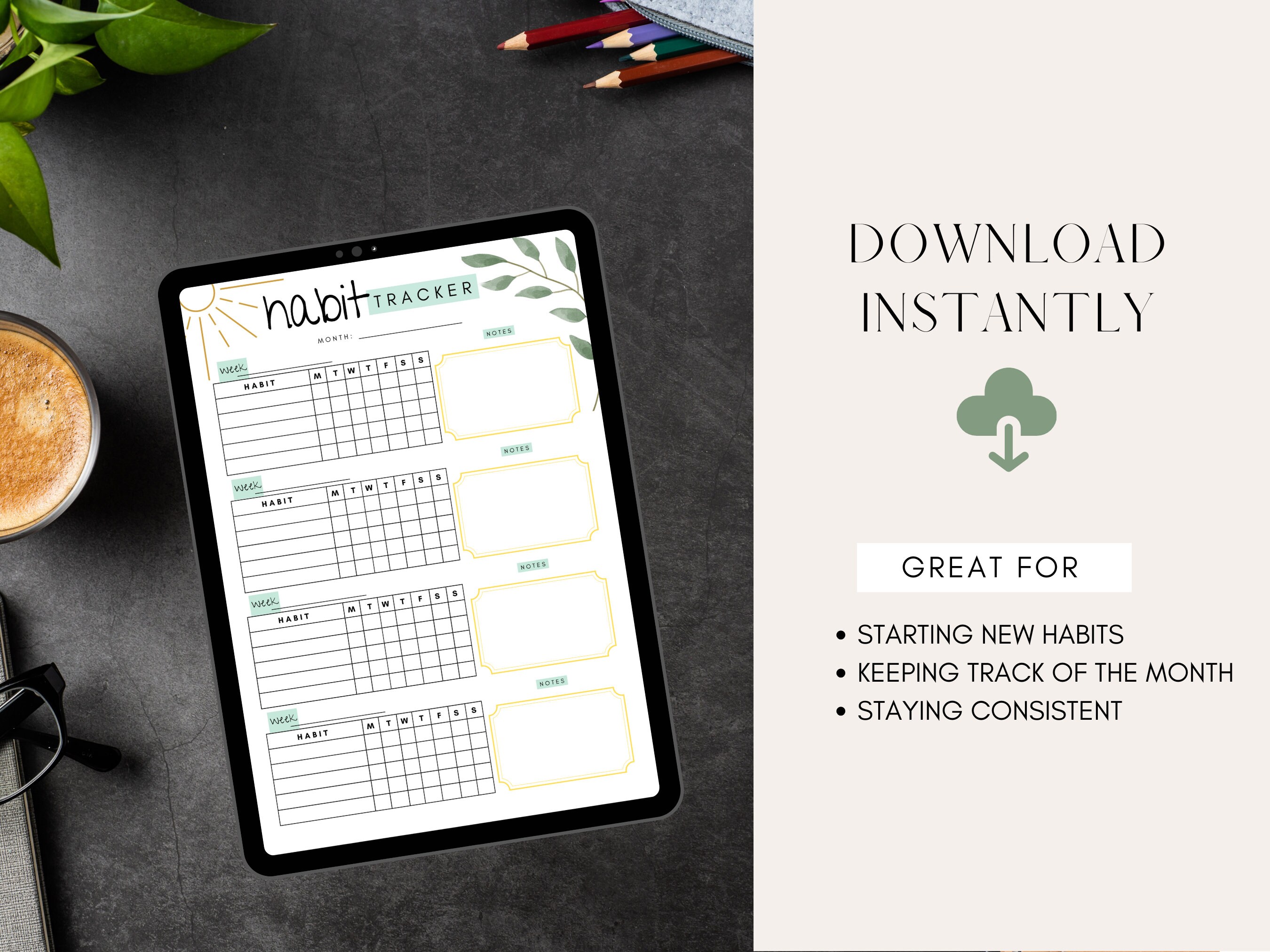 Habit Tracker, Printable Monthly Habit Tracker, Habit Tracker Year ...