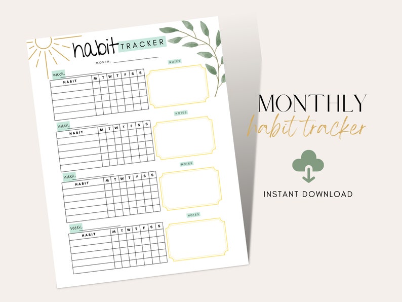 Habit Tracker, Printable Monthly Habit Tracker, Habit Tracker Year ...
