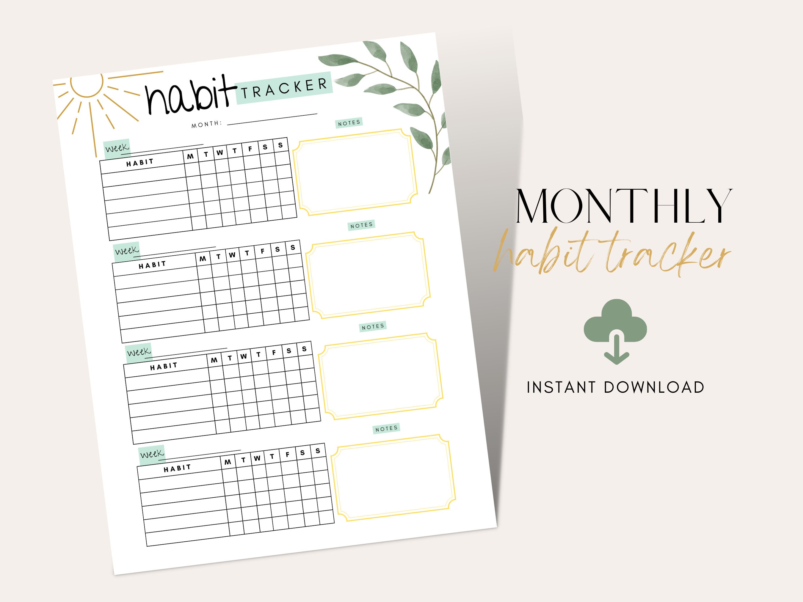 Habit Tracker, Printable Monthly Habit Tracker, Habit Tracker Year ...