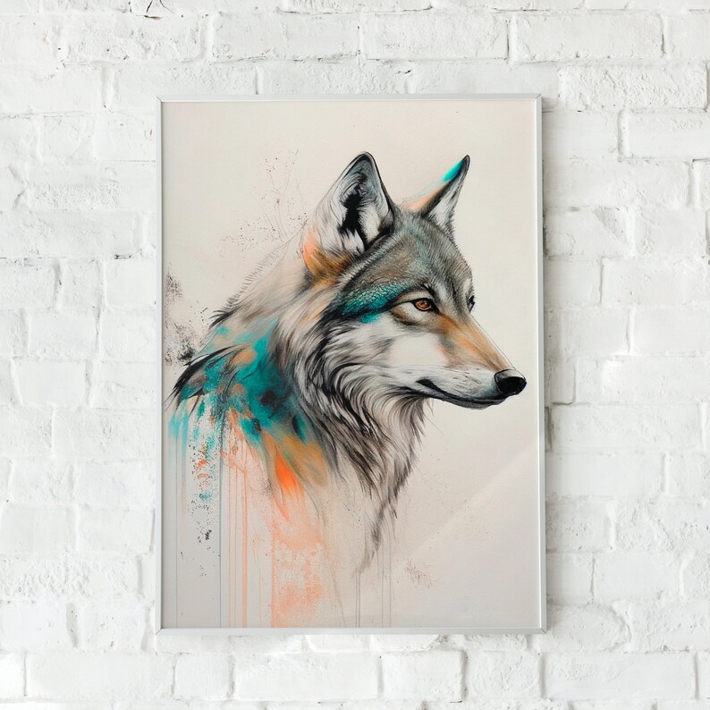 Gray Wolf, Wolves, Animals, Animal Art, Wall Art, Wall Decor, Pastel ...