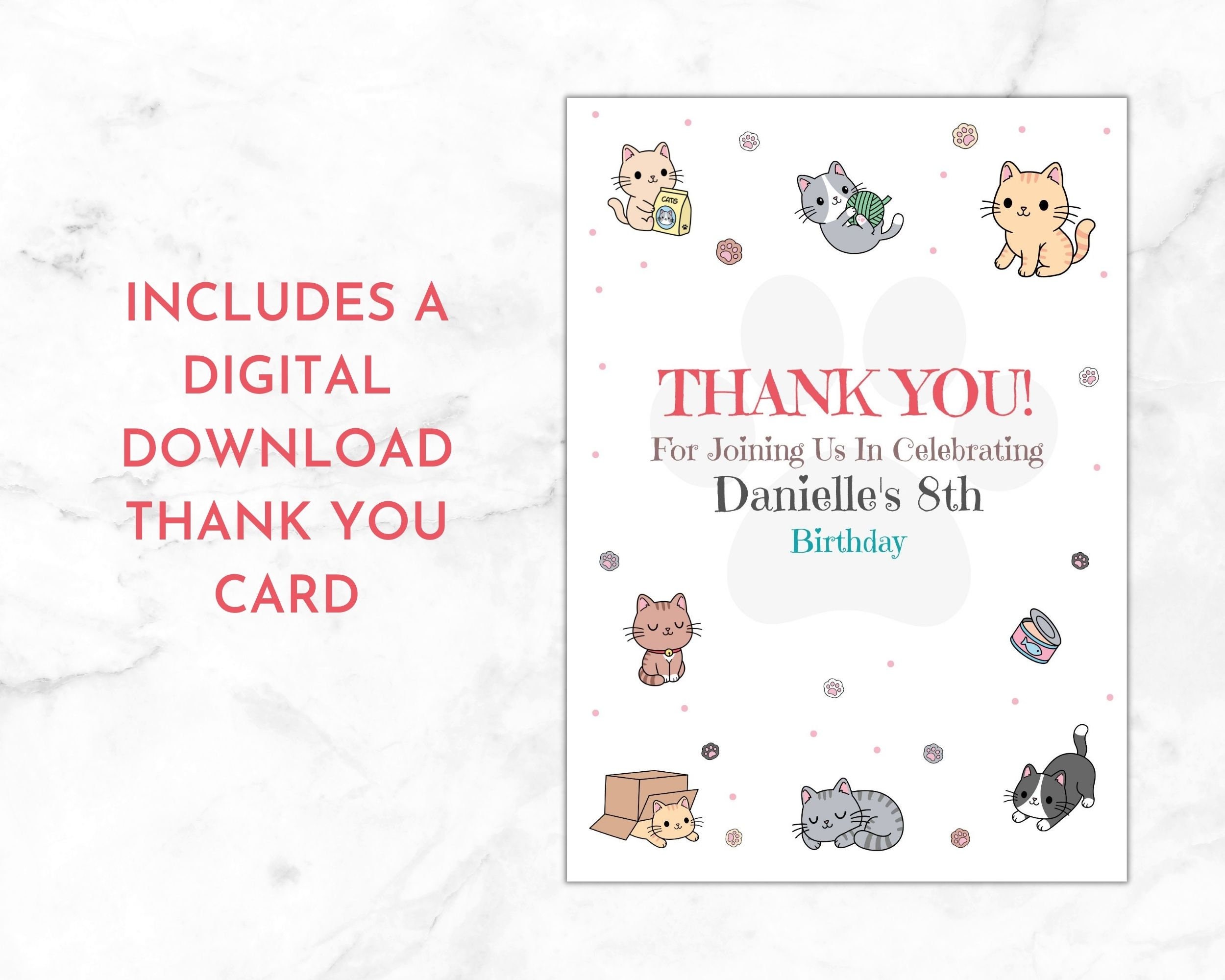 Editable Cat Birthday Invitation Template, Cat Invitation, Cat Party ...