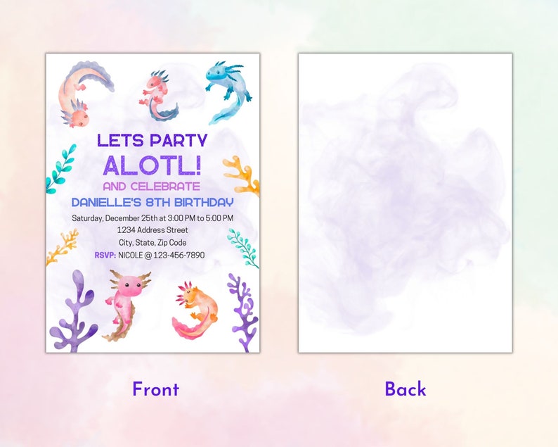 Editable Axolotl Birthday Invitation Template, Axolotl Invitation ...