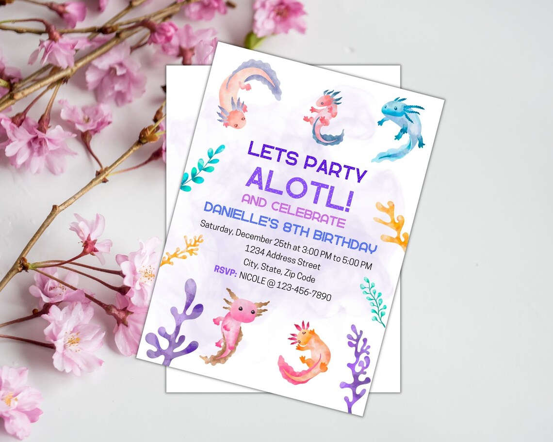 Editable Axolotl Birthday Invitation Template, Axolotl Invitation ...