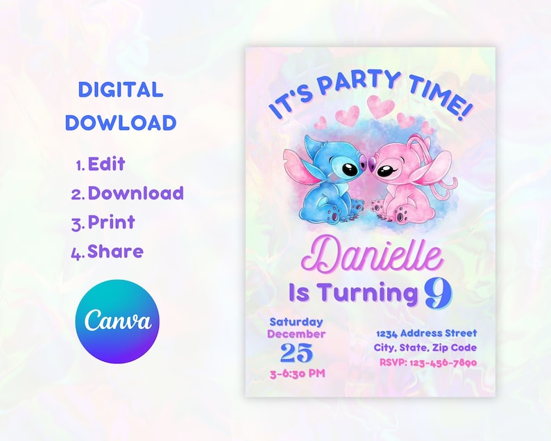 Editable Stitch Birthday Invitation Template Stitch - Etsy