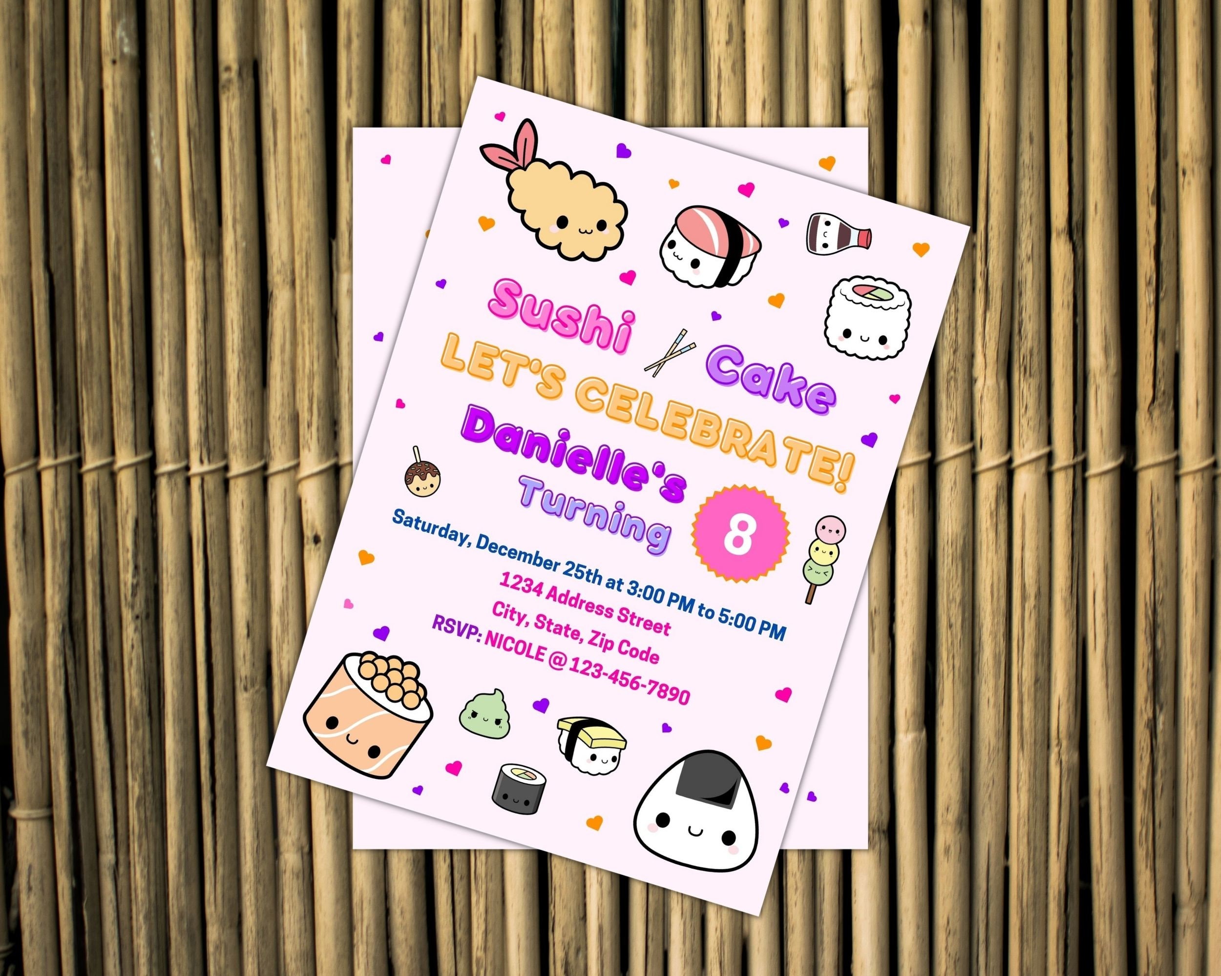 Editable Sushi Birthday Invitation Template, Sushi Invitation, Sushi ...